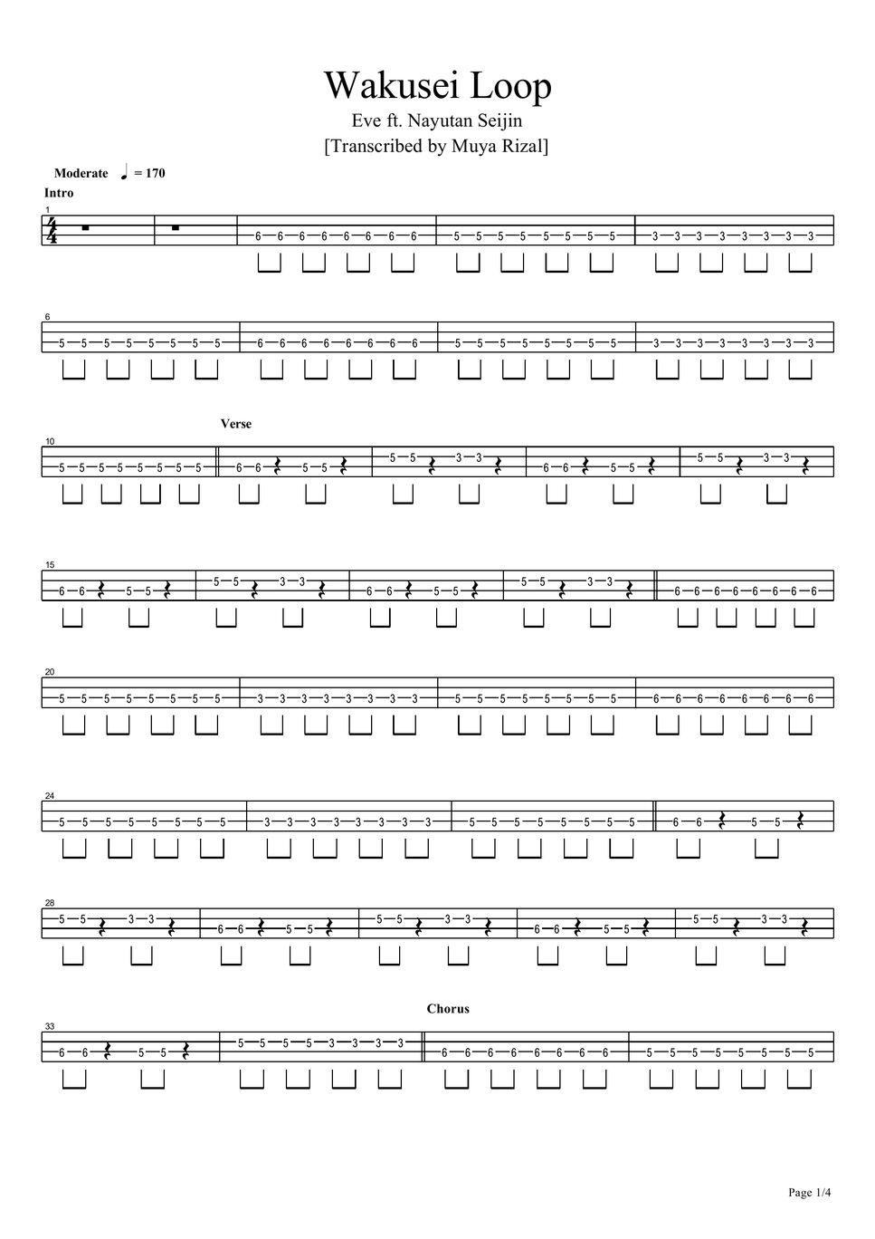 Eve - Wakusei Loop (Bass TAB) Sheets by Muya Rizal