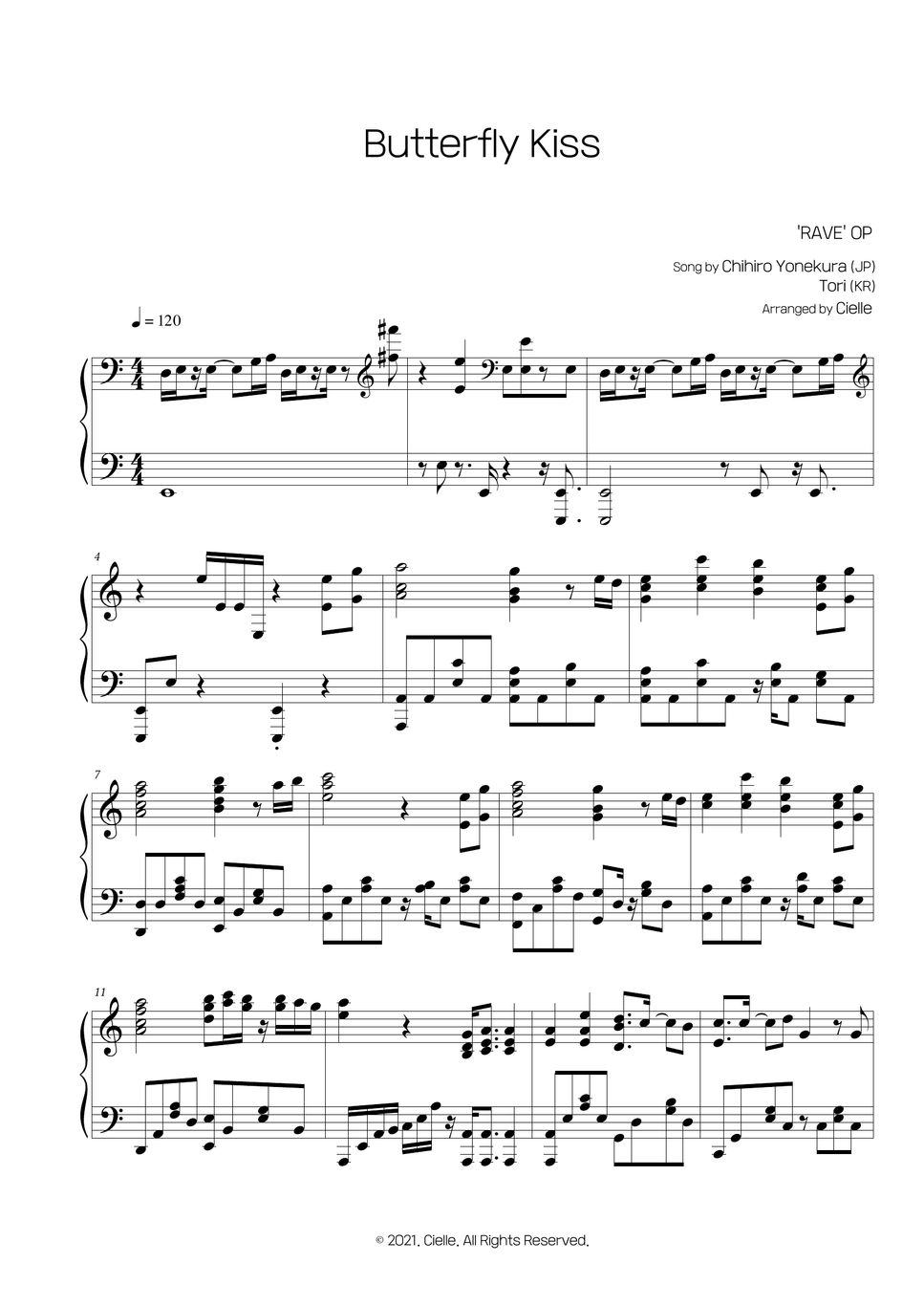 'RAVE MASTER' OP - Butterfly Kiss (Full Ver.) Sheet by Cielle
