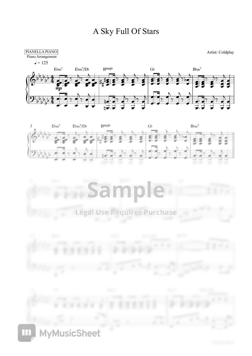 Coldplay - A Sky Full Of Stars (2 PDF: Original Key Gb Major + Easier Key G Major) Sheet Music ...