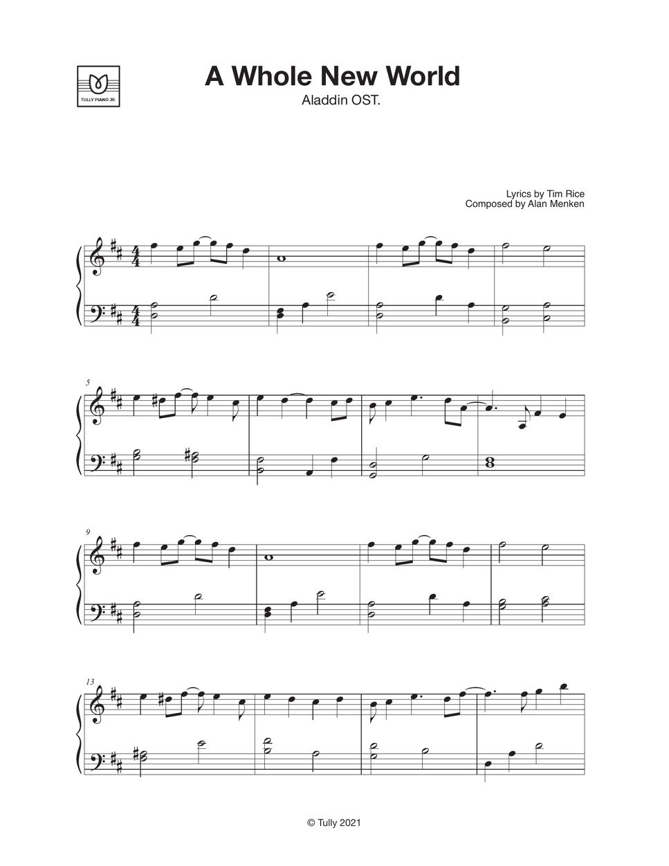 Aladdin ost. - A Whole New World (Easy ver.) 楽譜 by Tully Piano