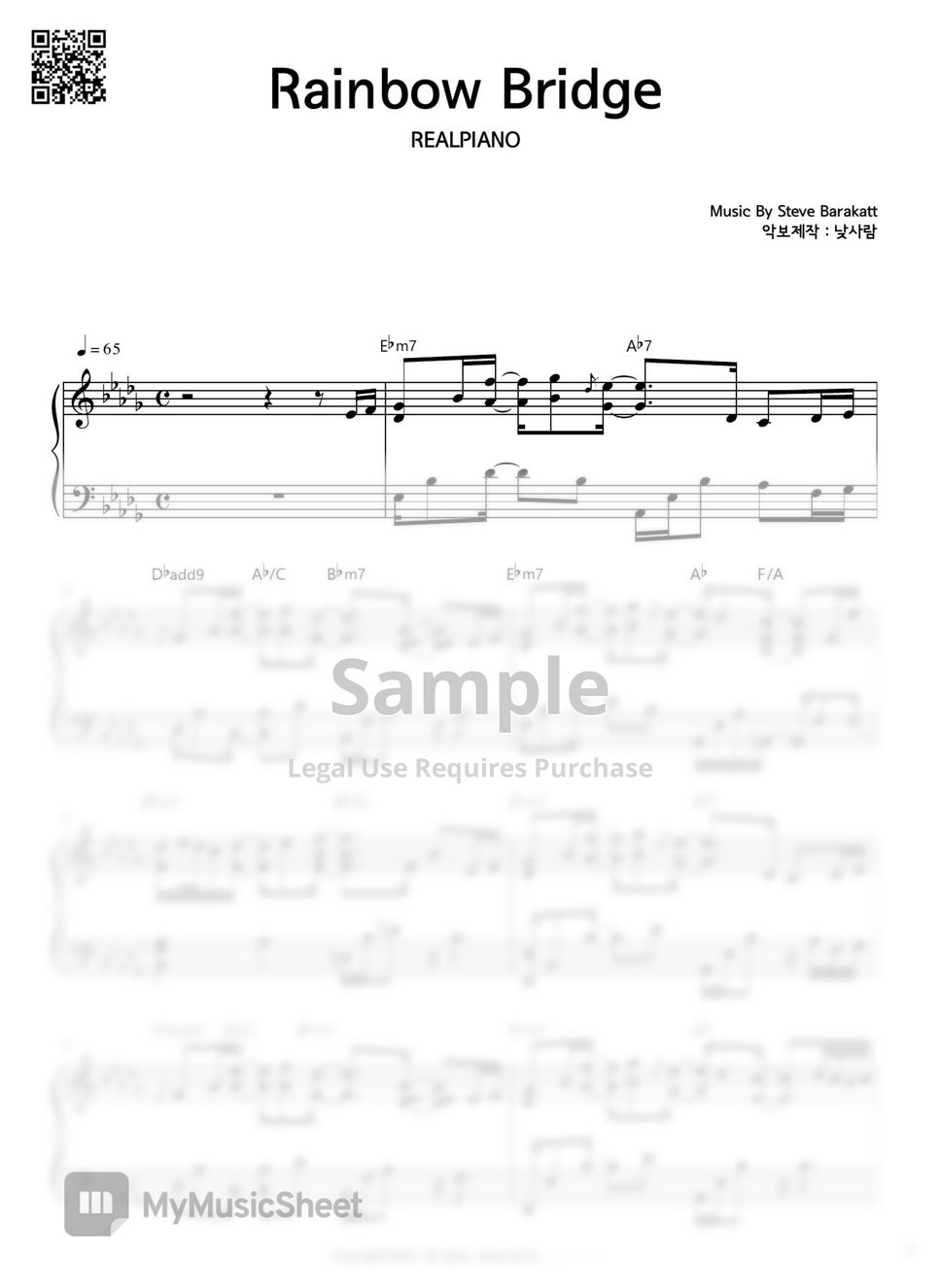 Steve Barakatt - Rainbow Bridge (Original Key Db) Sheet Music by Realpiano