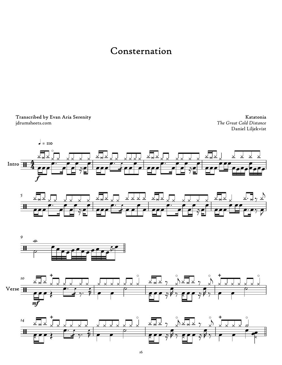 Katatonia - Consternation Sheets by Jaslow Drum Sheets