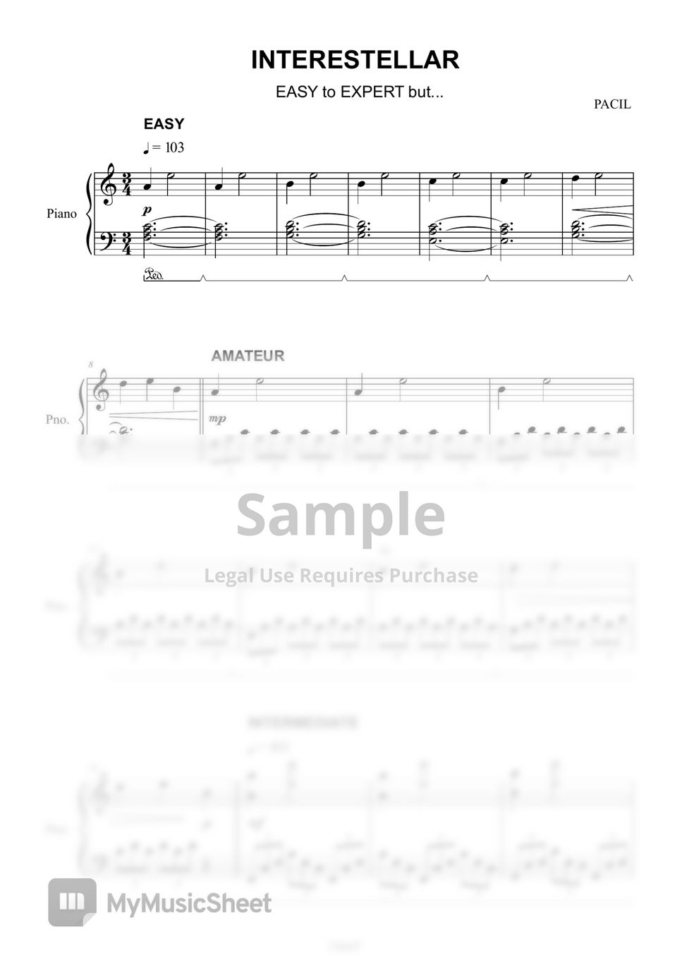 Hans Zimmer - Interstellar | EASY to EXPERT but... 악보 by PACIL