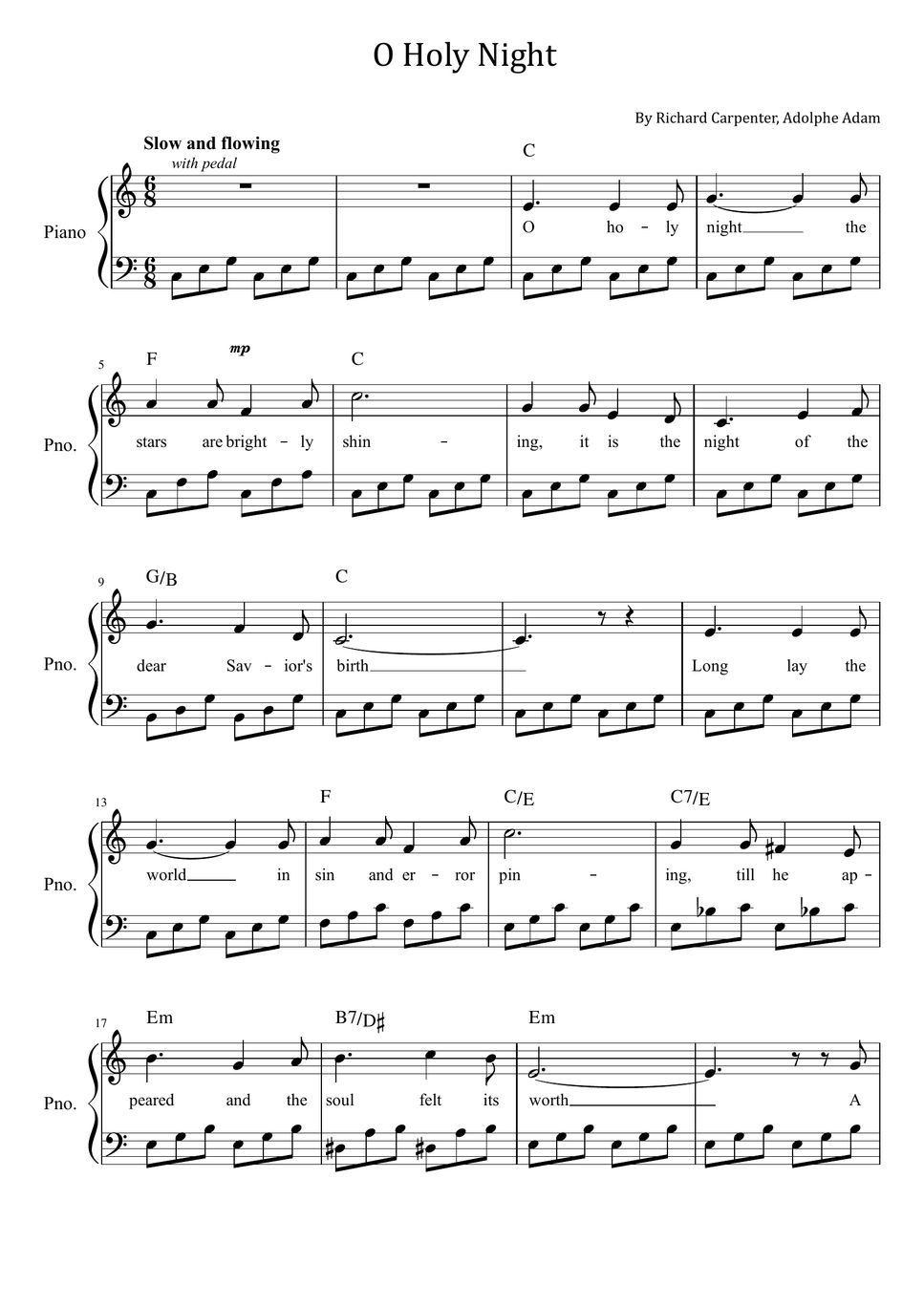 Richard Carpenter, Adolphe Adam - O Holy Night (For Easy Piano With ...