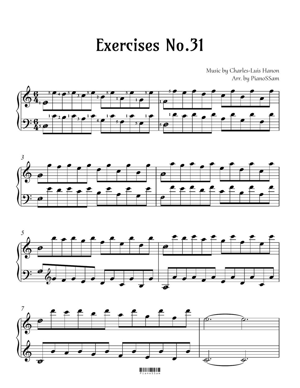 Hanon - [Piano Basics] Finger Practice - Hanon No. 31 (Easy) نوتة by PianoSSam