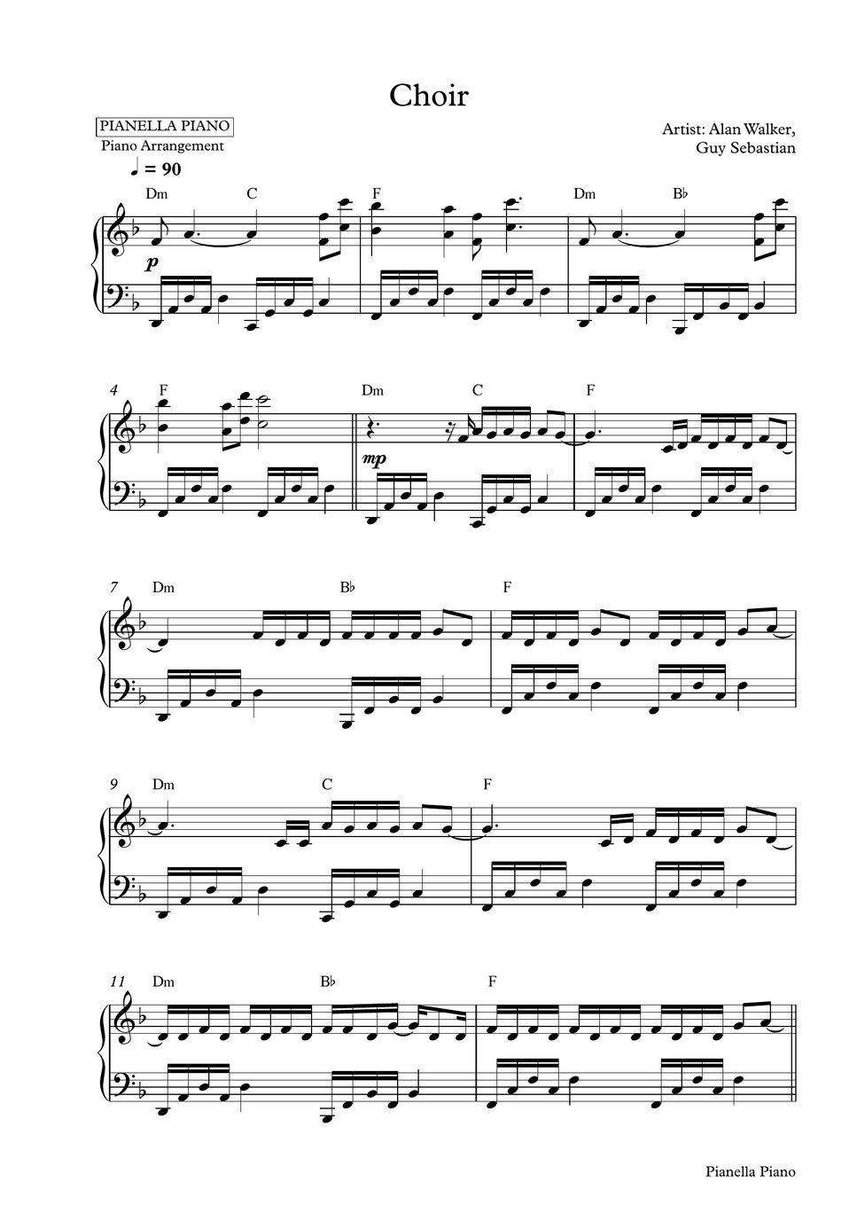 Alan Walker, Guy Sebastian - Choir (Piano Sheet) Sheet by Pianella Piano