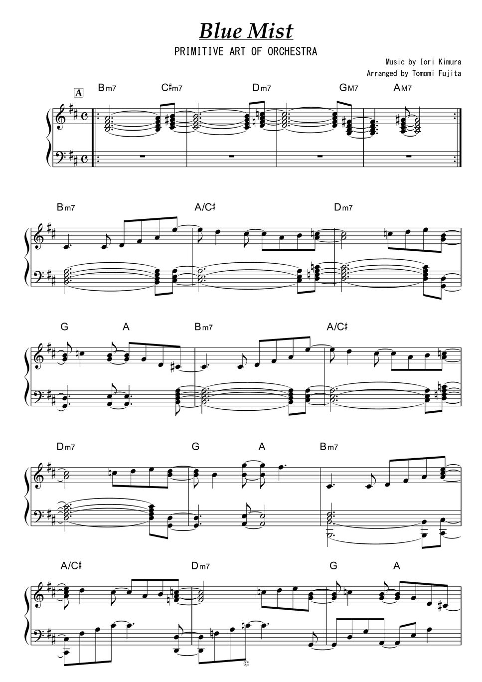 PRIMITIVE ART ORCHESTRA - Blue Mist Sheet by piano*score