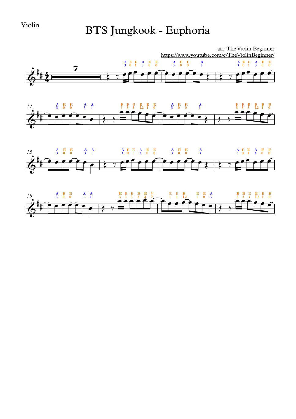 BTS Jungkook - Euphoria 악보