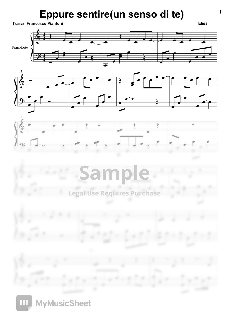 Elisa Toffoli - Eppure sentire (un senso di te) (spartito pianoforte ...