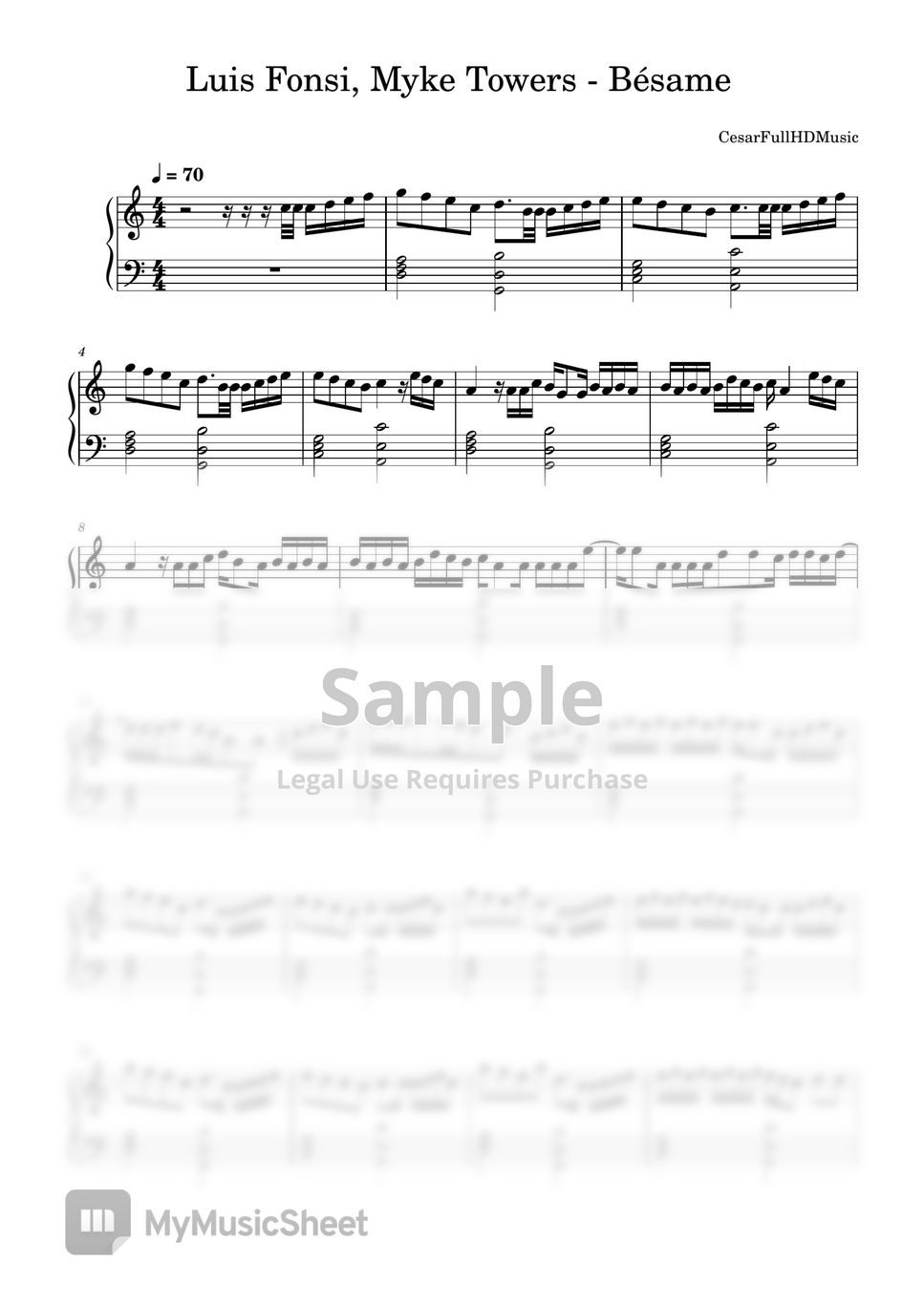 Luis Fonsi,Myke Towers - Bésame Sheet Music
