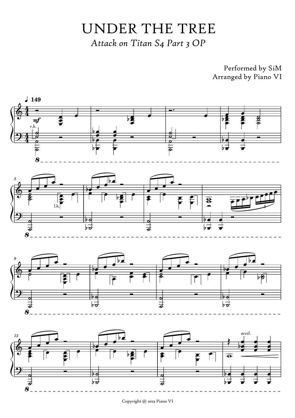 SiM - UNDER THE TREE 樂譜 by Piano VI