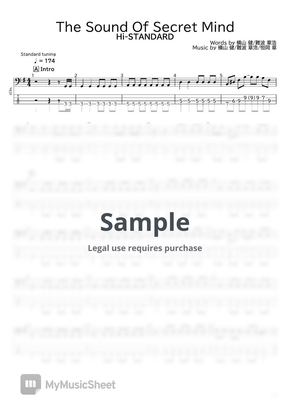 Hi-STANDARD - The Sound Of Secret Mind Sheet Music by たぶべー＠財布に優しいベース楽譜屋 ...