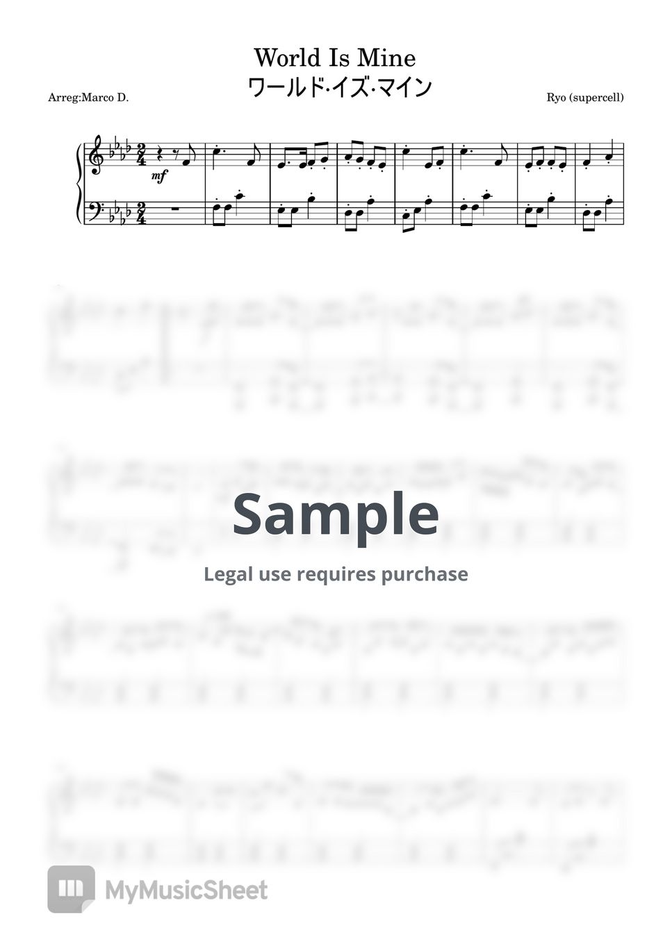 Ryo (supercell) - World Is Mine (Vocaloid) Sheet Music by Marco D.