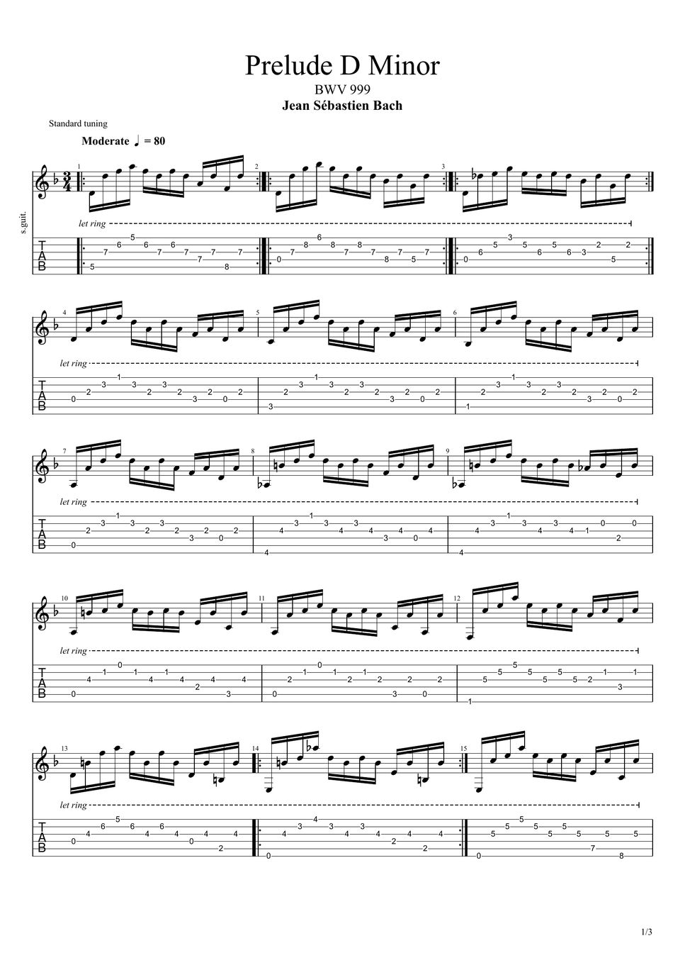 Johann Sebastian Bach - Prelude In D Minor BWV 999 TAB by Nico Music