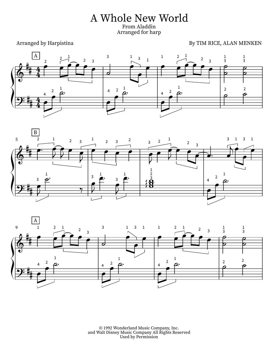 TIM RICE, ALAN MENKEN - A Whole New World (From Aladdin) (Late-Beginner ...