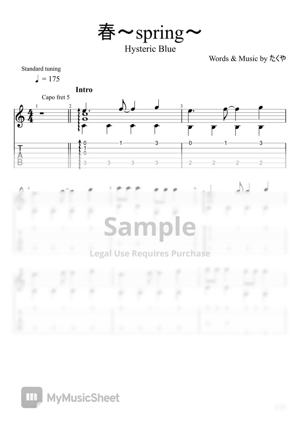 Hysteric Blue - spring (Fingerstyle) Sheets by u3danchou