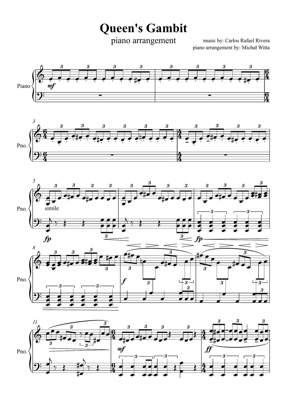 Carlos Rafael Rivera - The Queen's Gambit Main Title 악보 by Michał Witta