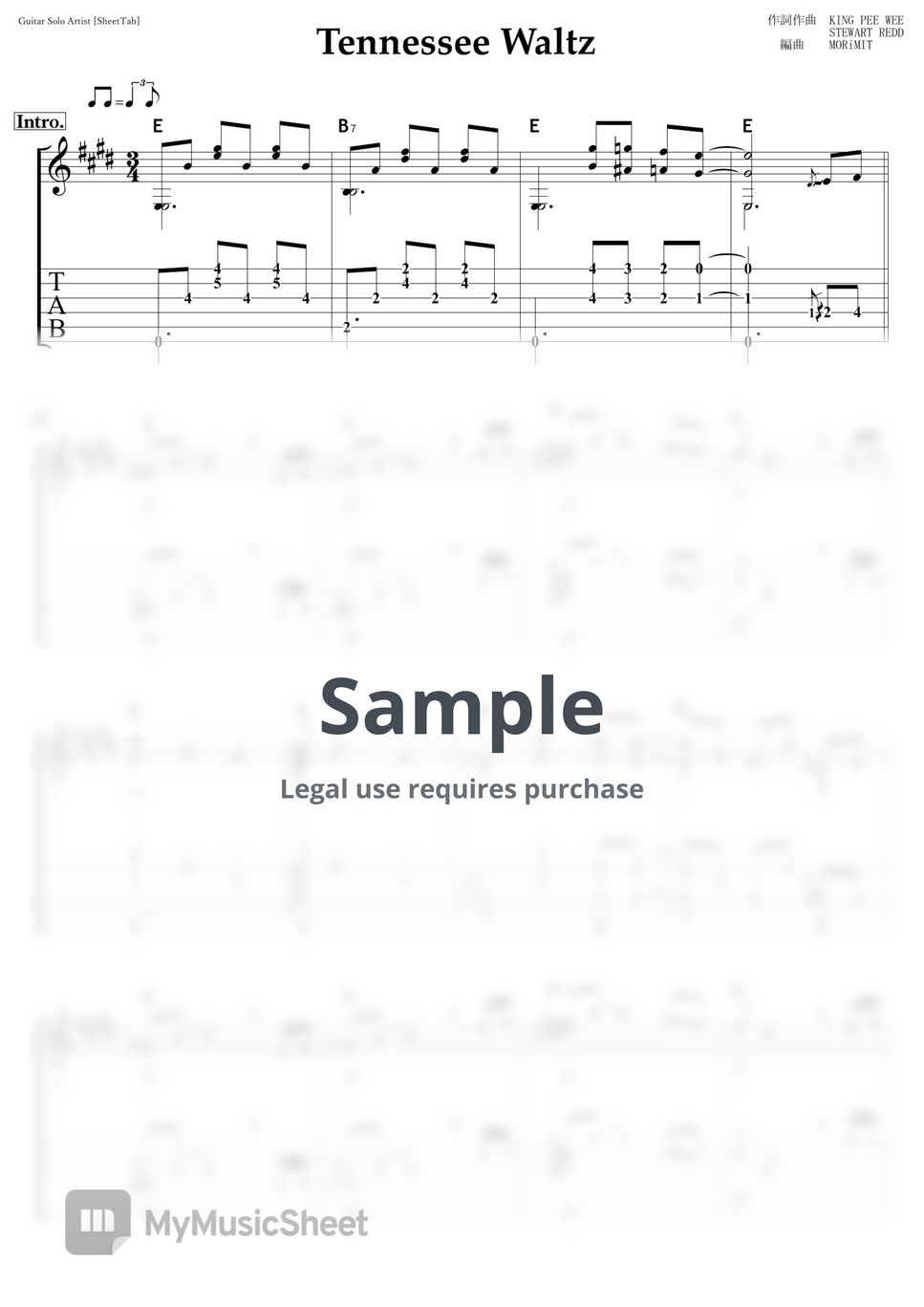 Patti Page - Tennessee Waltz (ソロギター) TAB+1 Staff by MORiMIT