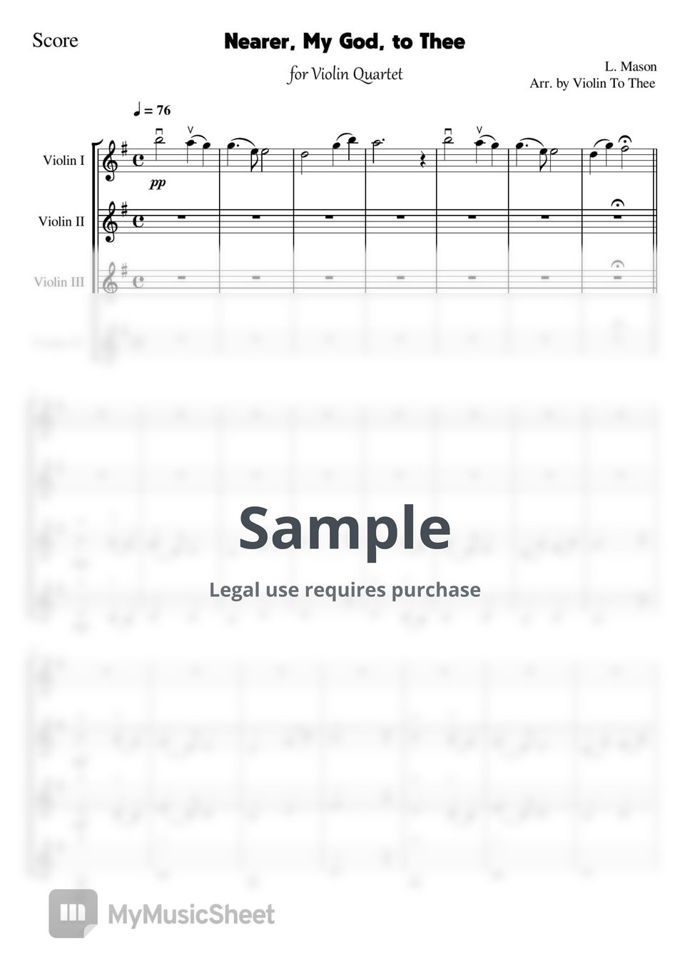 Lowell Mason - 'Nearer, My God, to Thee' for Violin Quartet (4 Violins ...