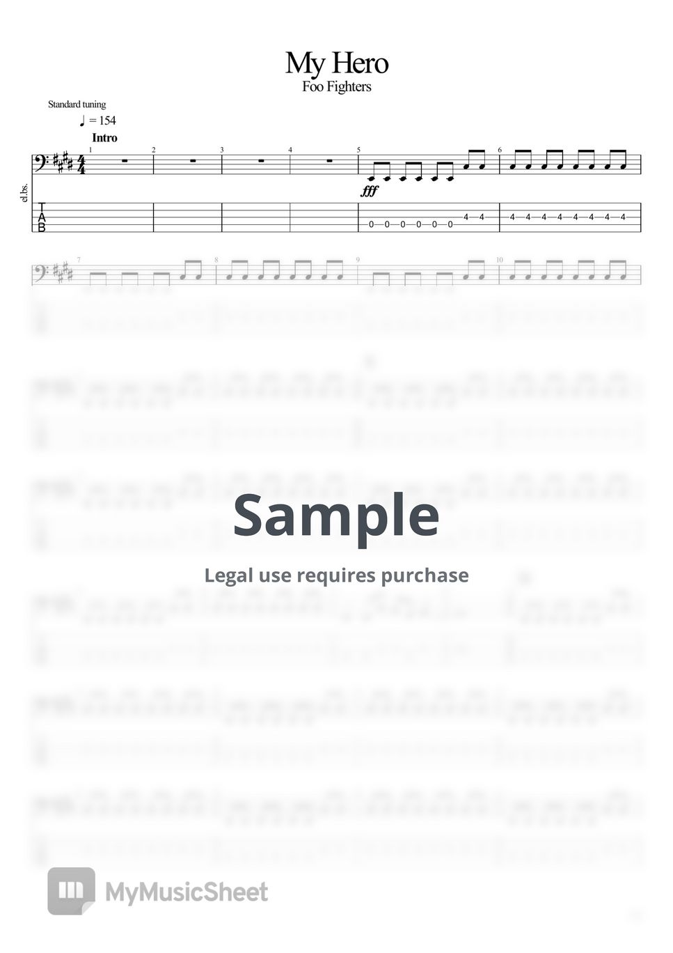Foo Fighters - My Hero Tab + 1staff by BassBlur