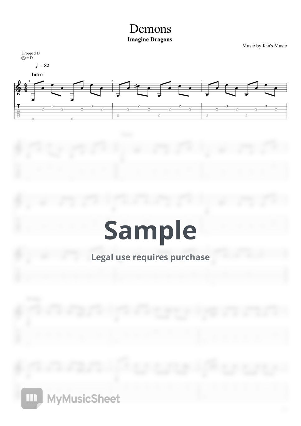 Imagine Dragons - Demons[Easy Guitar Fingerstyle For Beginner] 악보 by ...