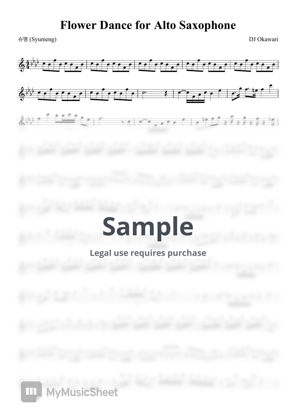 DJ Okawari - Flower dance (색소폰 악보) Sheet Music by 슈멩