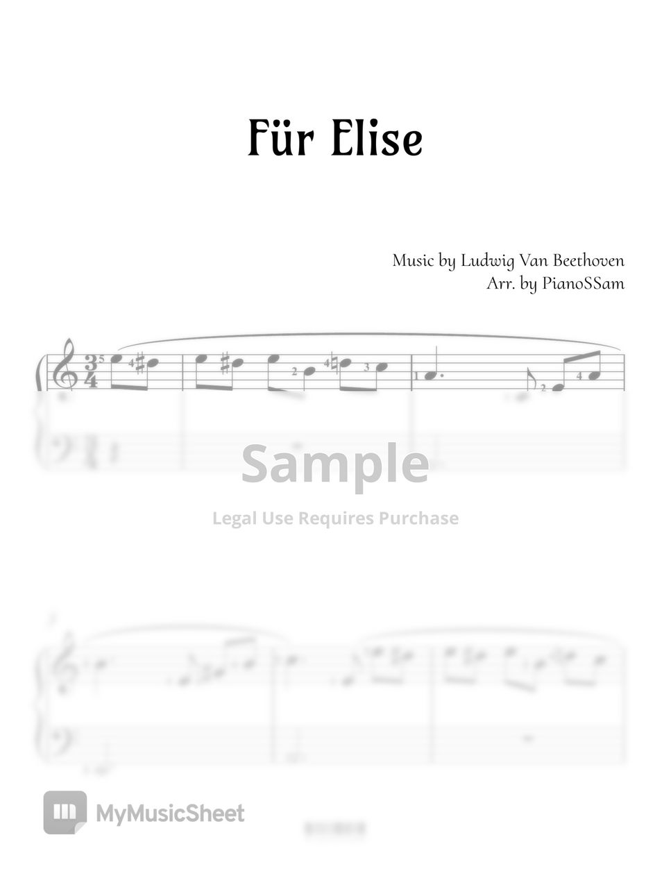 L.V. Beethoven - [Easy] Für Elise | Piano Arrangement (Classic) 악보 by ...