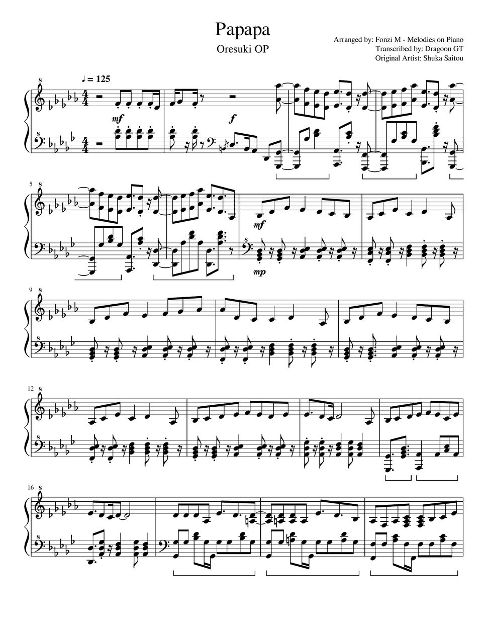 Shuka Saitou - Oresuki OP - "Papapa" Sheets by Fonzi M