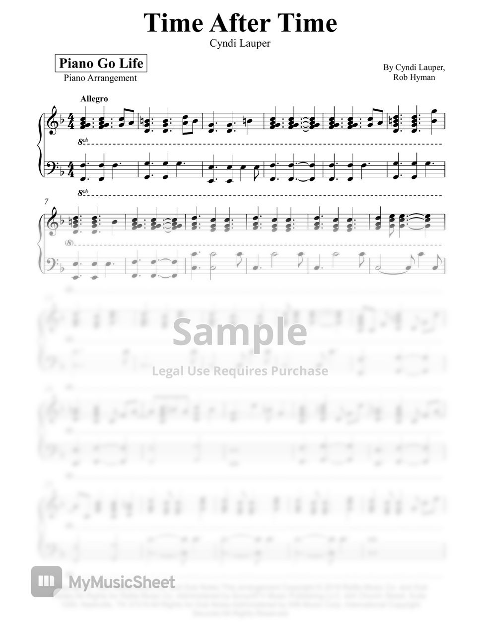 Cyndi Lauper - Time After Time Sheets by Piano Go Life