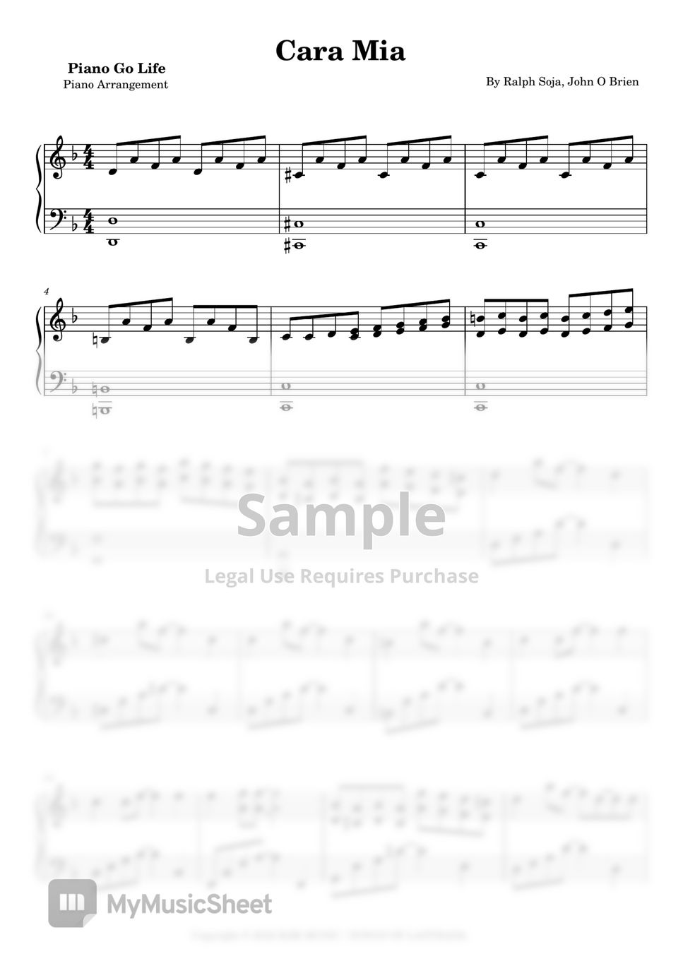 Baccara - Cara Mia Sheet Music by Piano Go Life