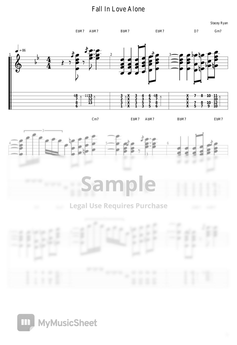 Stacey Ryan - Fall In Love Alone 타브+단선 악보 by guitar cover with tab