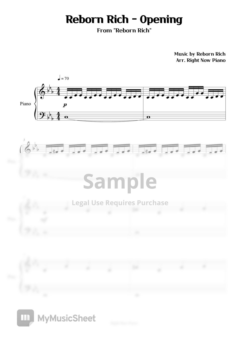 Opening - Reborn Rich Sheets by Right Now Piano