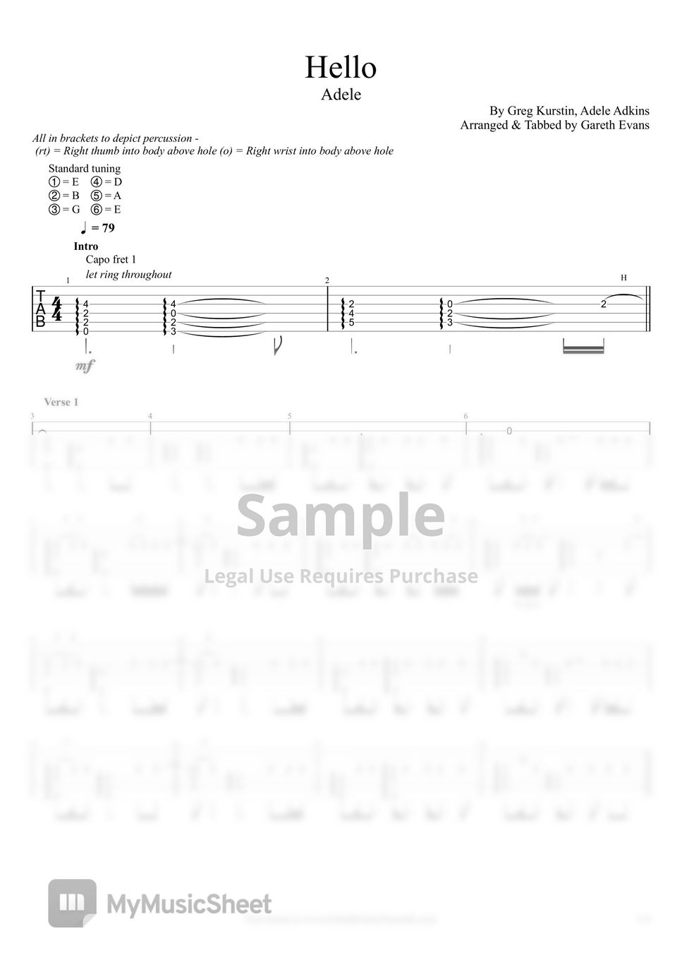Adele - Hello (Fingerstyle) Partition musicale by Gareth Evans