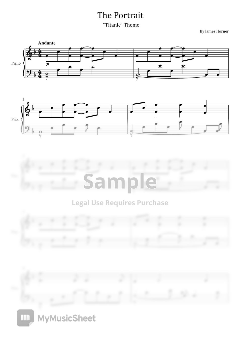 James Horner - The Portrait ("Titanic" Theme - For Piano Solo) 악보 by poon