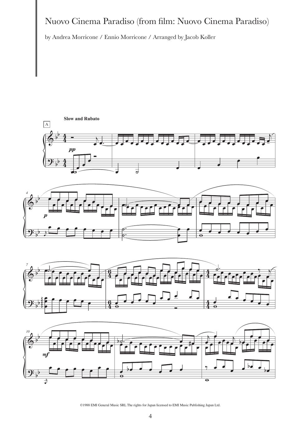 Ennio Morricone - New Cinema Paradise Sheet by Jacob Koller