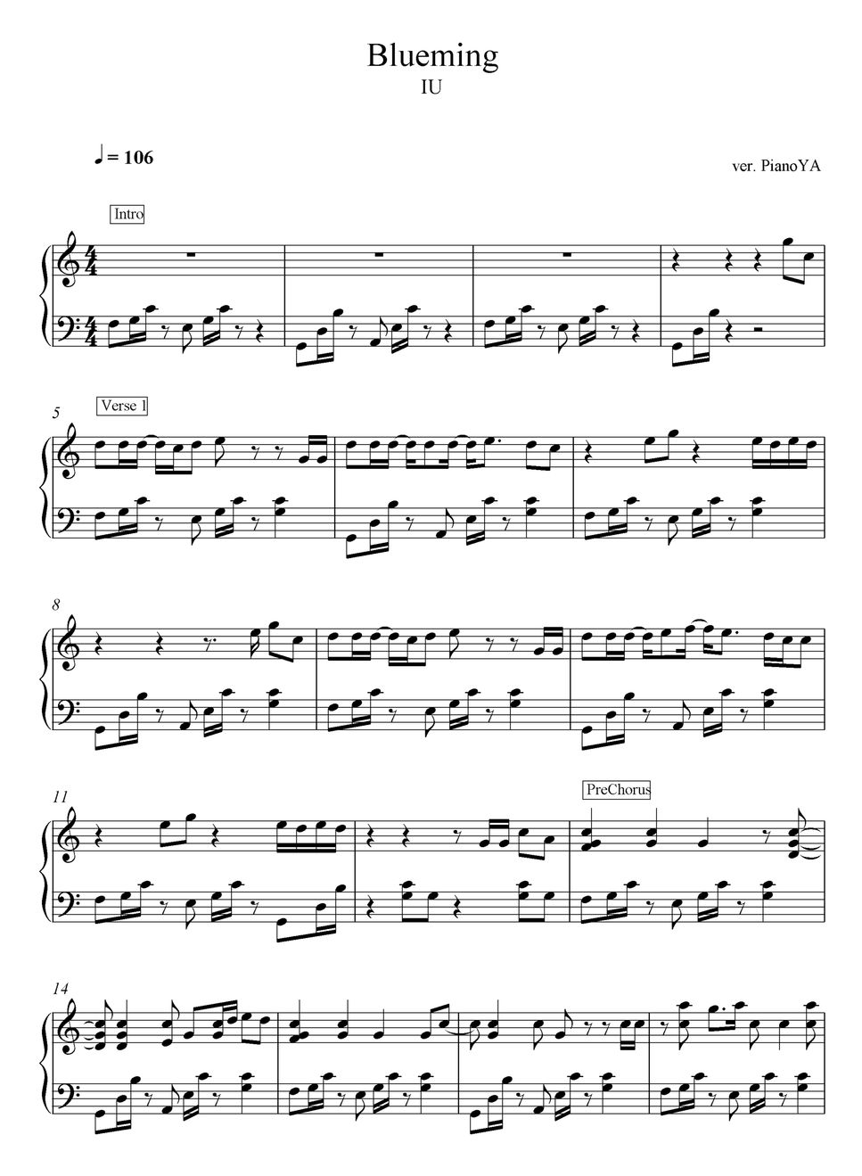 IU(아이유) - Blueming 악보 by PianoYA