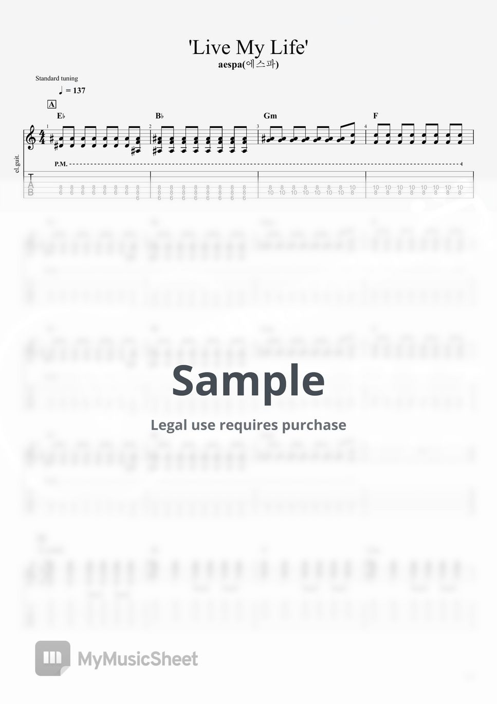 aespa(에스파) - ‘Live My Life' (guitar cover) TAB+1 Staff by jeyoung yu