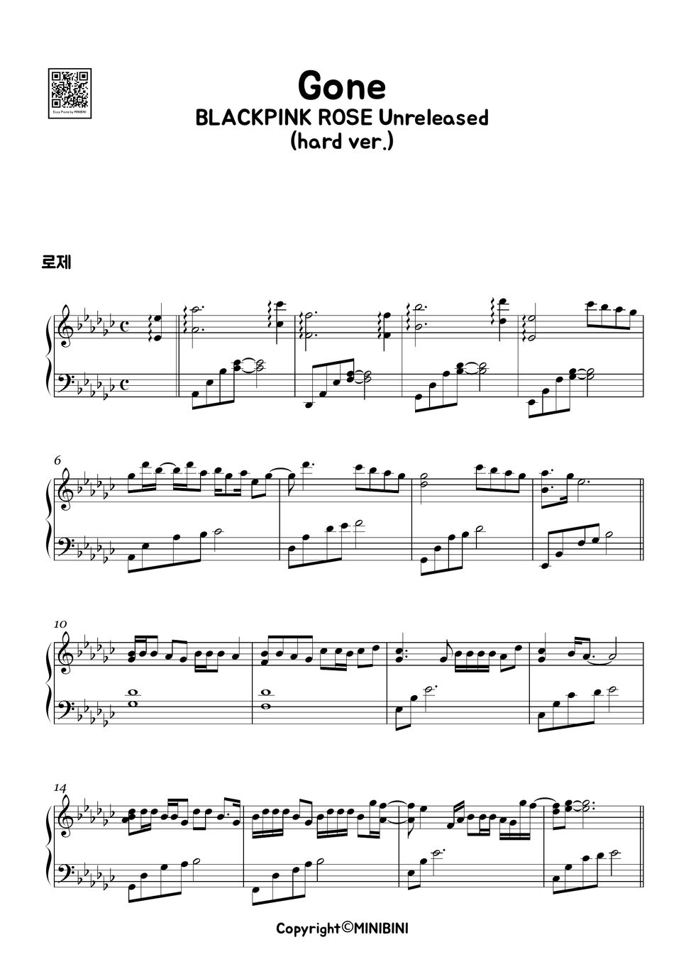 ROSÉ (BLACKPINK) - GONE (Hard Version) 악보 by MINIBINI