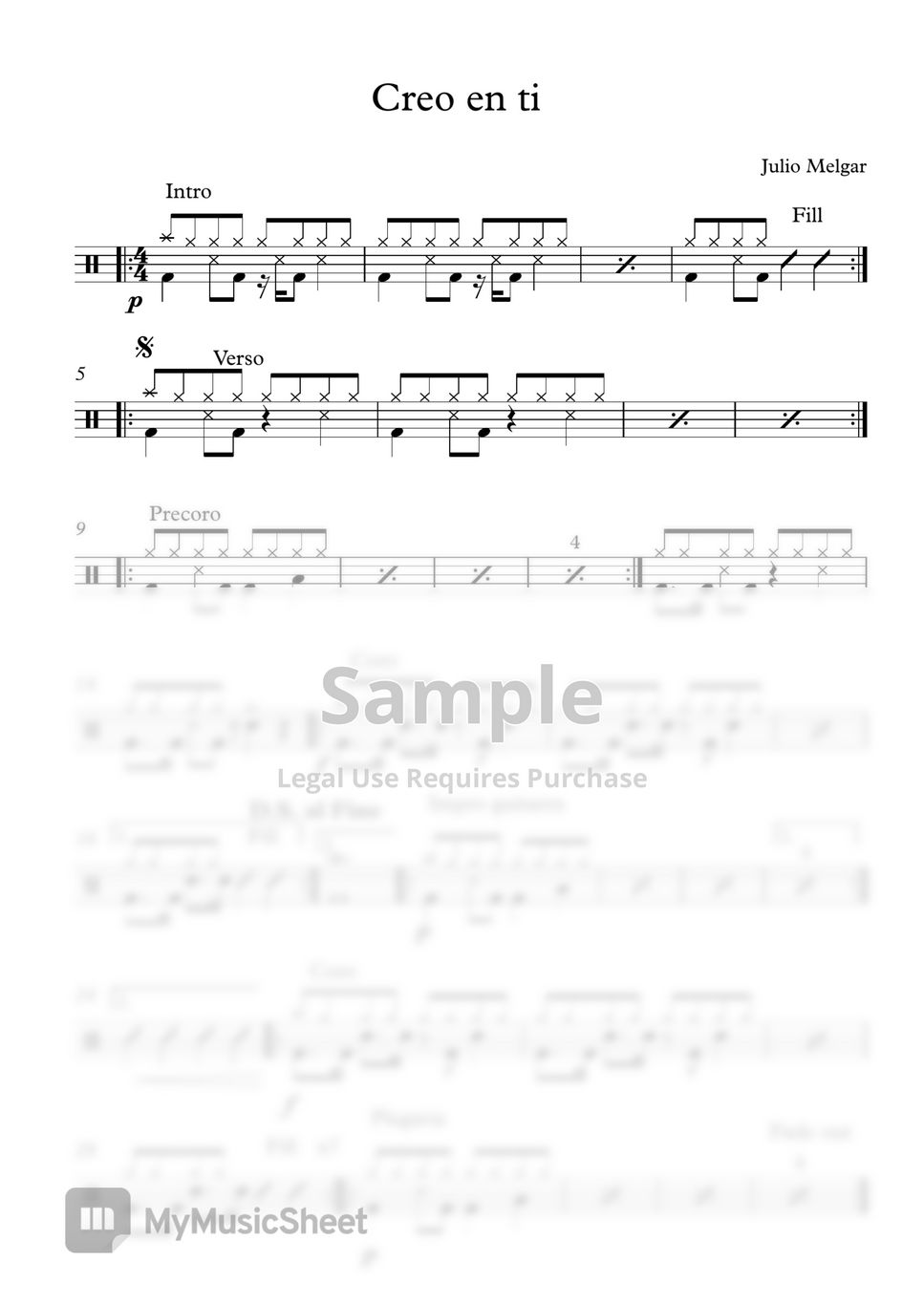 Julio Melgar - Creo en ti Sheet Music by Drum Transcription: Leo Alvarado