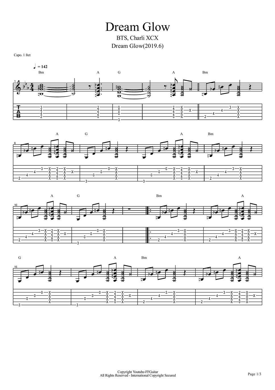 BTS - Dream Glow Guitar Cover TAB