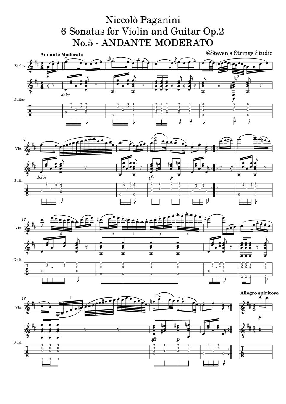 Niccolò Paganini - Paganini 6 Sonatas for Violin and Guitar Op.2 No.5 (Violin Guitar Duet ...