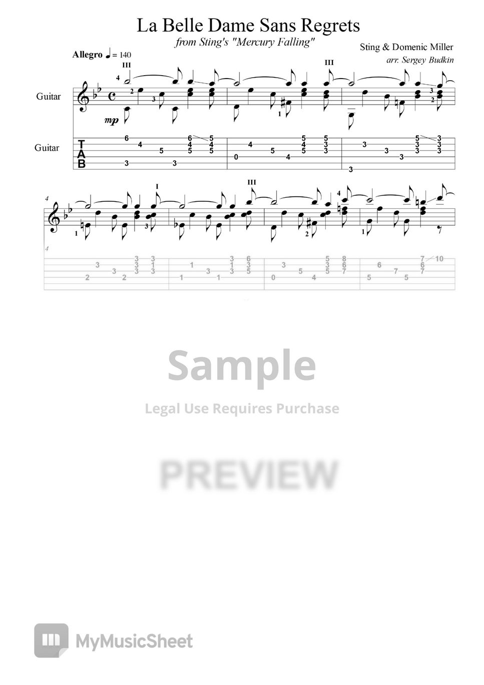 Sting - La Belle Dame Sans Regrets 악보 by Buddy_King