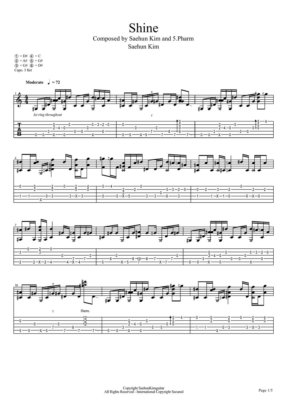 김세훈 (Saehun Kim) - Shine Tab + 1staff