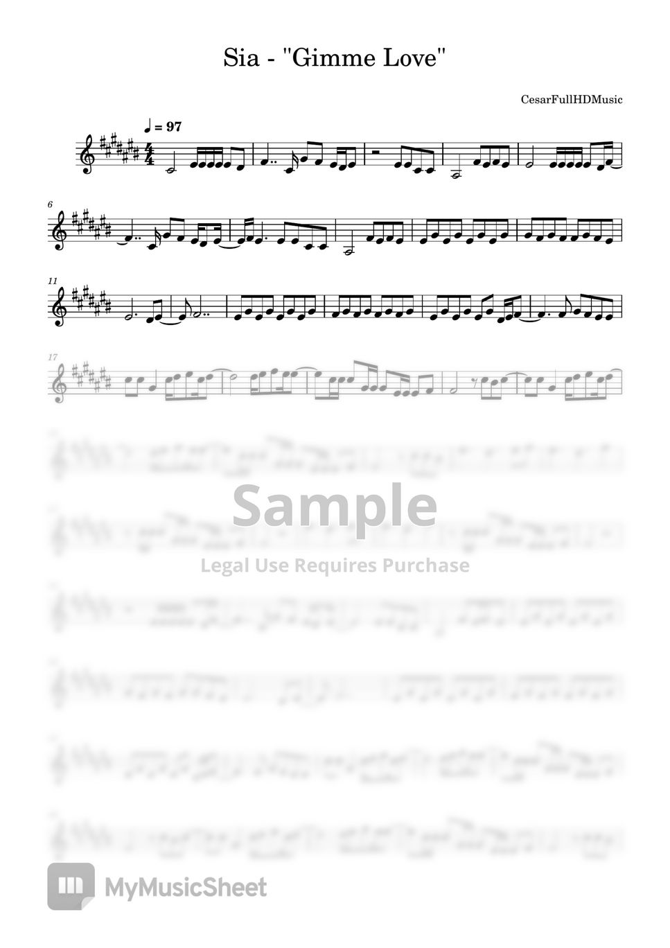 Sia - Gimme Love Sheet Music