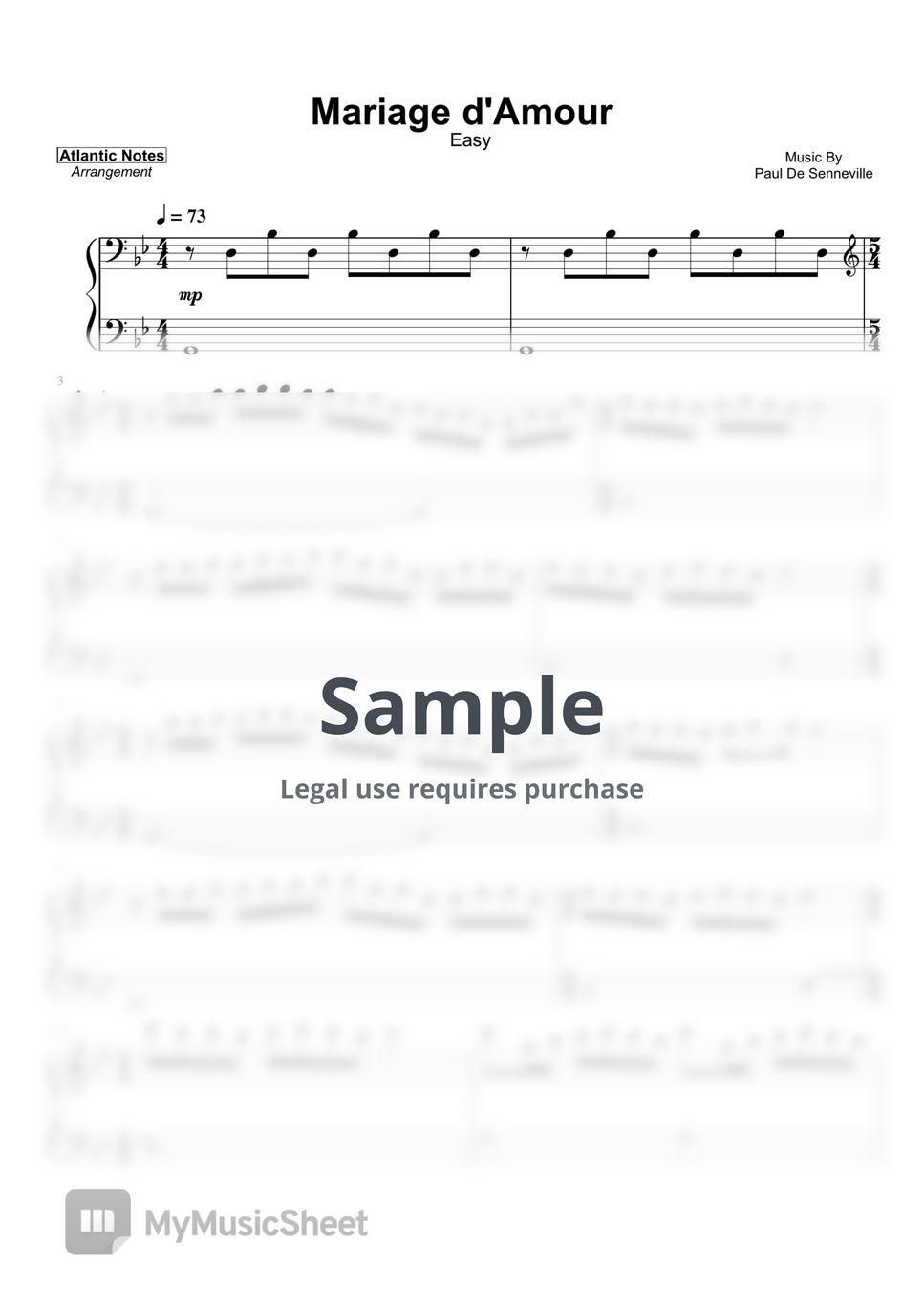Paul de Senneville - Mariage d'Amour Sheets by Atlantic Notes
