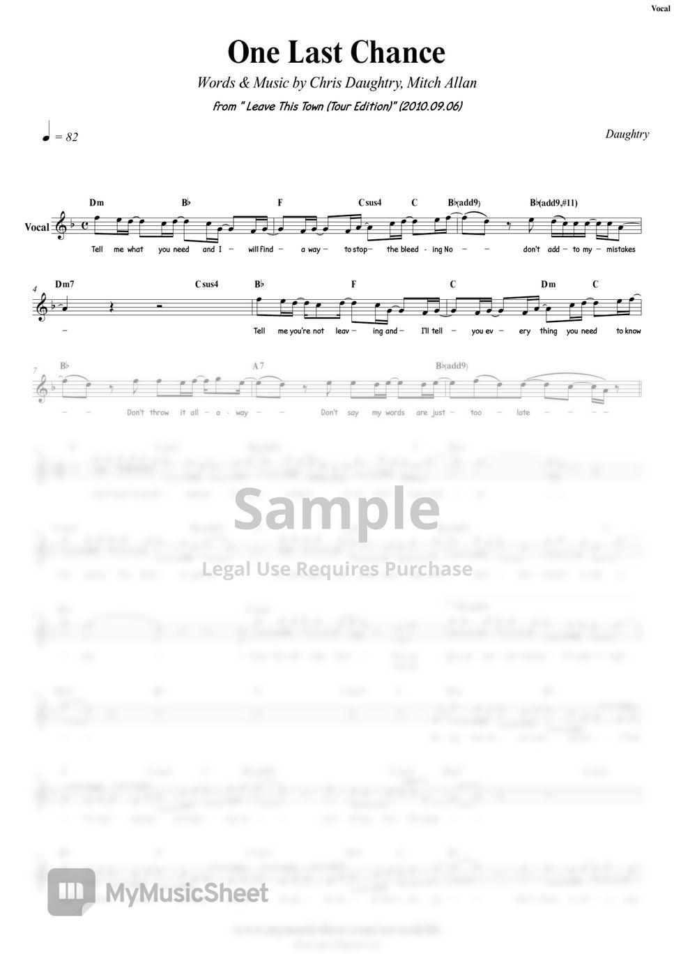 Daughtry - One Last Chance (+MR) Sheet Music by COVER SKILLS