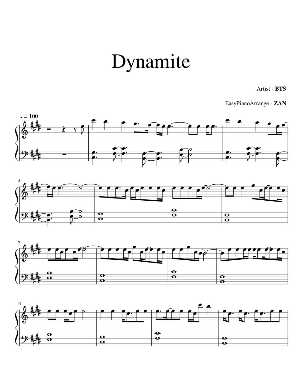Bts 방탄소년단 Dynamite 2 Keys Sheets Easy Piano Sheet By Zan