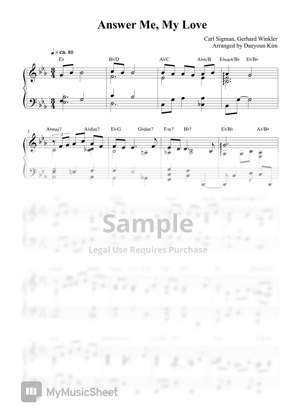 Carl Sigman, Gerhard Winkler - Answer Me, My Love Sheet Music by ...