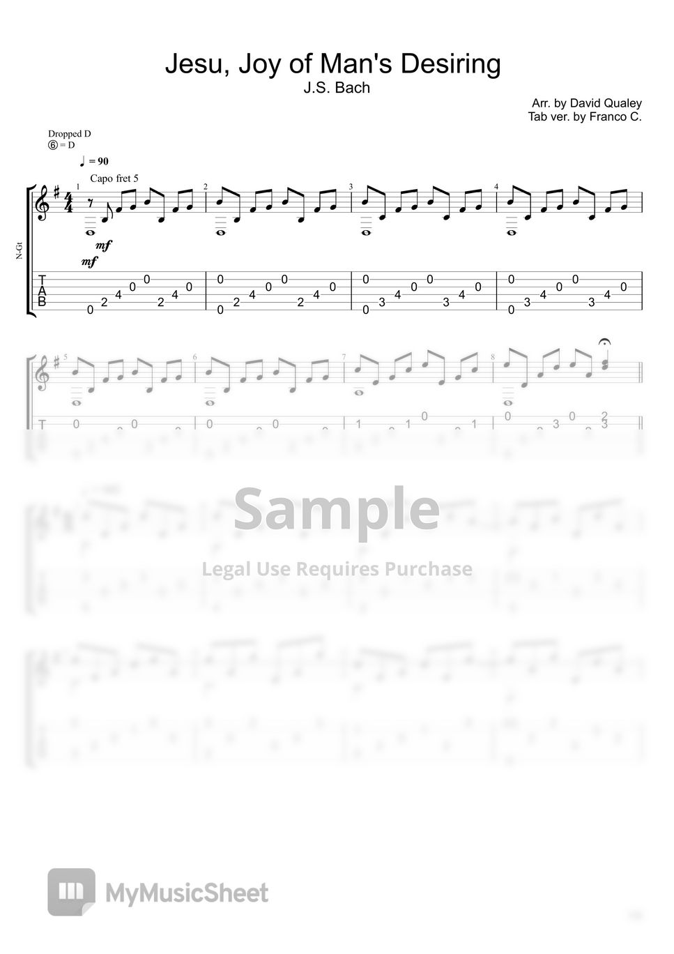 J.S. Bach - Jesu, Joy of Man's Desiring (Transcript) Tab + 1staff by ...