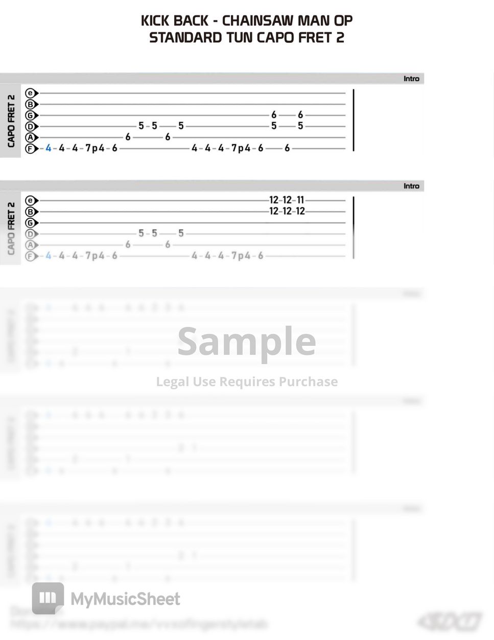 Kenshi Yonezu - CHAINSAW MAN OP – KICK BACK Sheet Music by vvxoFingerstyleTab
